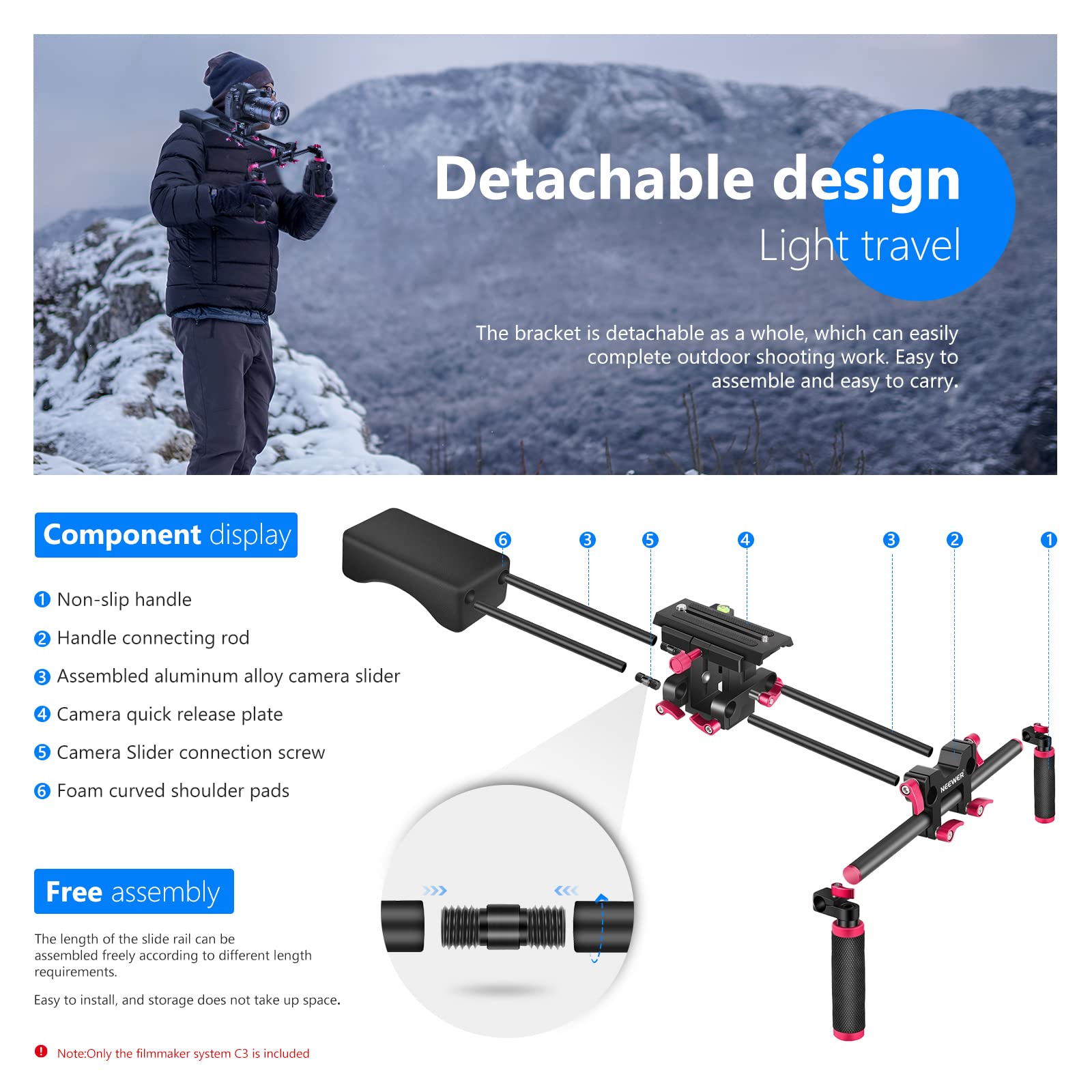 Neewer Camera Shoulder Rig, Video Film Making System Kit for DSLR Camera and Camcorder with Soft Rubber Shoulder Pad and Dual Hand Grips, Compatible with Canon/Nikon/Sony, etc (Red + Black)
