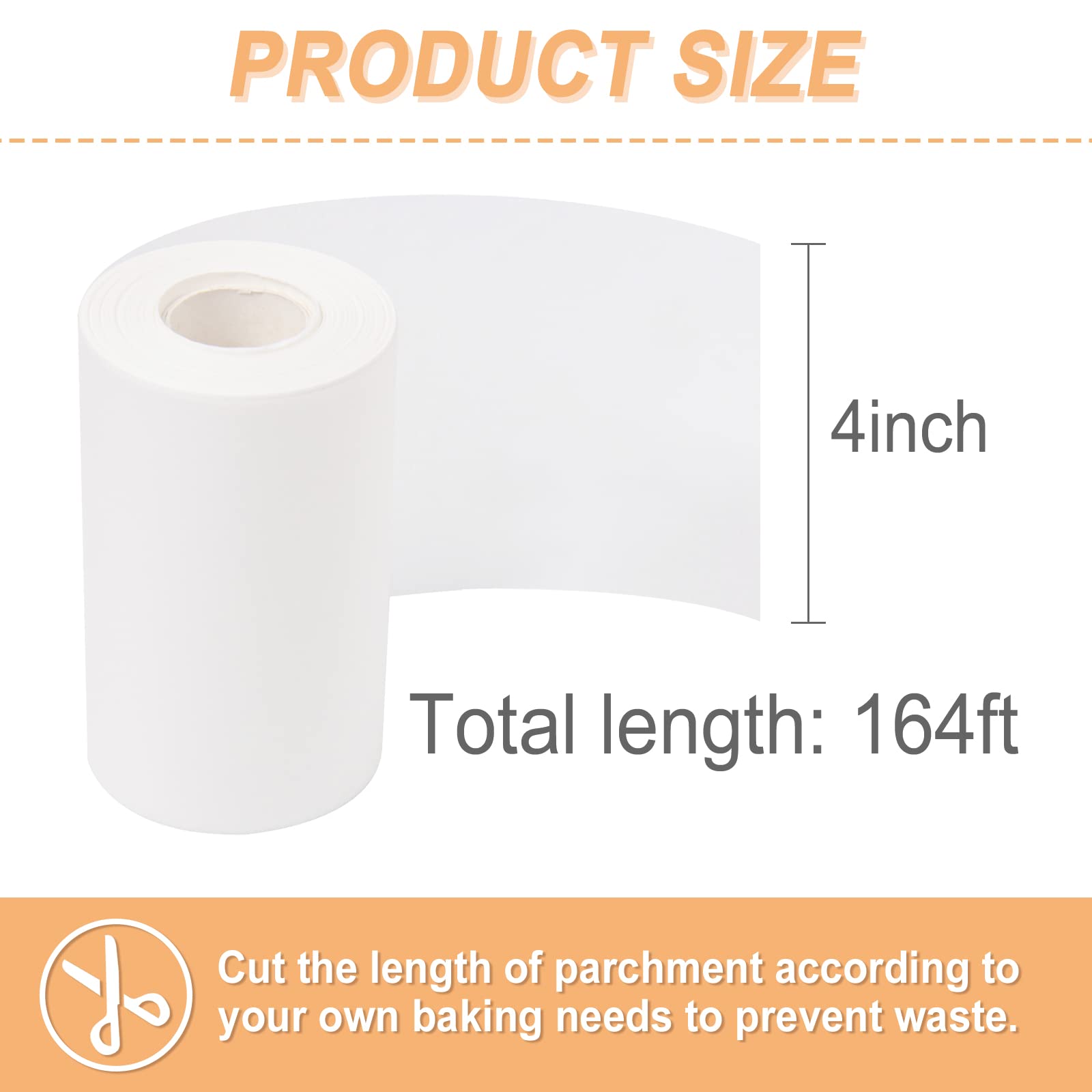 wexpw Cake Pan Side Liners, 4in x 164ft Parchment Paper Strips for Cake Pan Circles,Baking Parchment Paper Side Liner Roll, White Parchment Paper Precut Side Liner Roll for Cake Pan