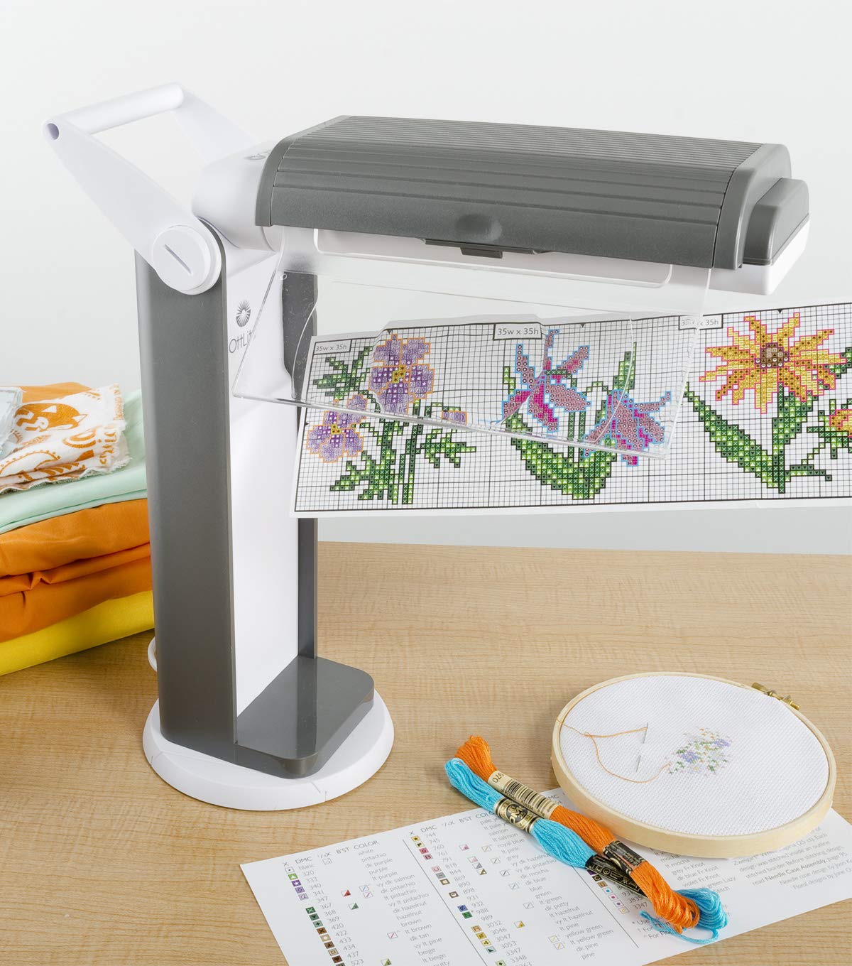OttLite 13 Watt Magnifier Task Lamp with 2X Magnification and Swivel Base, Dark Gray