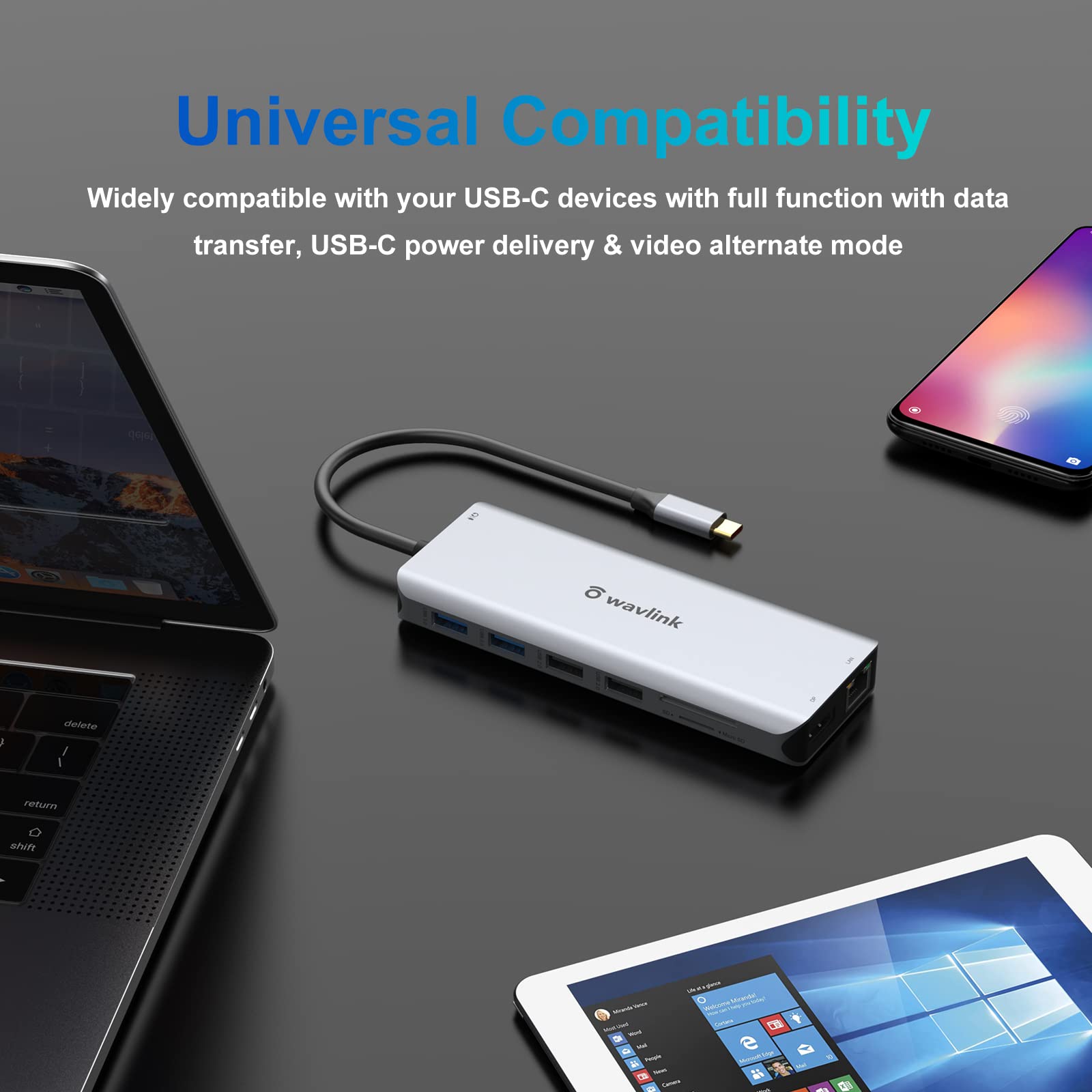 WAVLINK USB C Hub/Docking Station,Triple Display Type-C Adapter for MacBook Pro,Dell XPS 13/15,HP,Lenovo Yoga (2 HDMI,DisplayPort,Ethernet,USB 3.0/2.0,SD/TF Card Reader,Audio Jack,89W PD3.0)