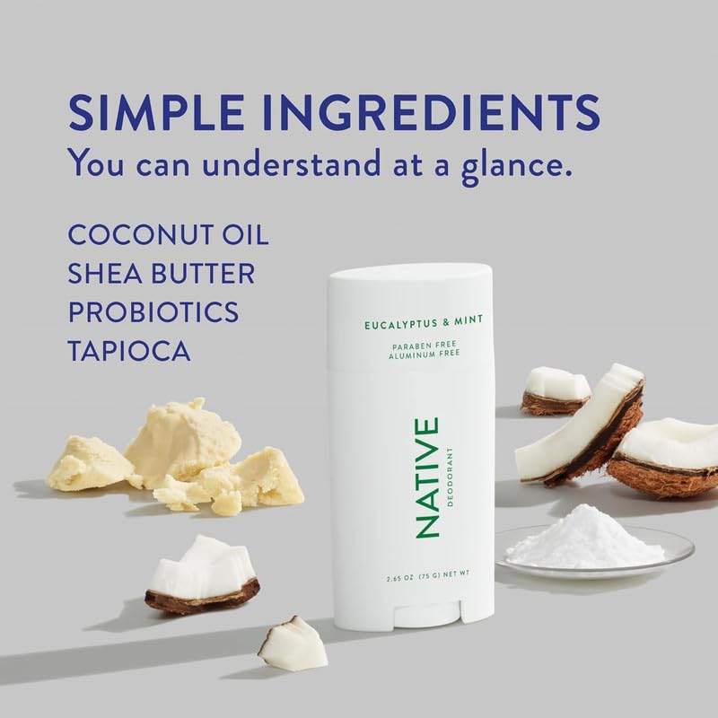 Native Deodorant Contains Naturally Derived Ingredients, 72 Hour Odor Control | Deodorant for Women and Men, Aluminum Free with Baking Soda, Coconut Oil and Shea Butter | Eucalyptus & Mint