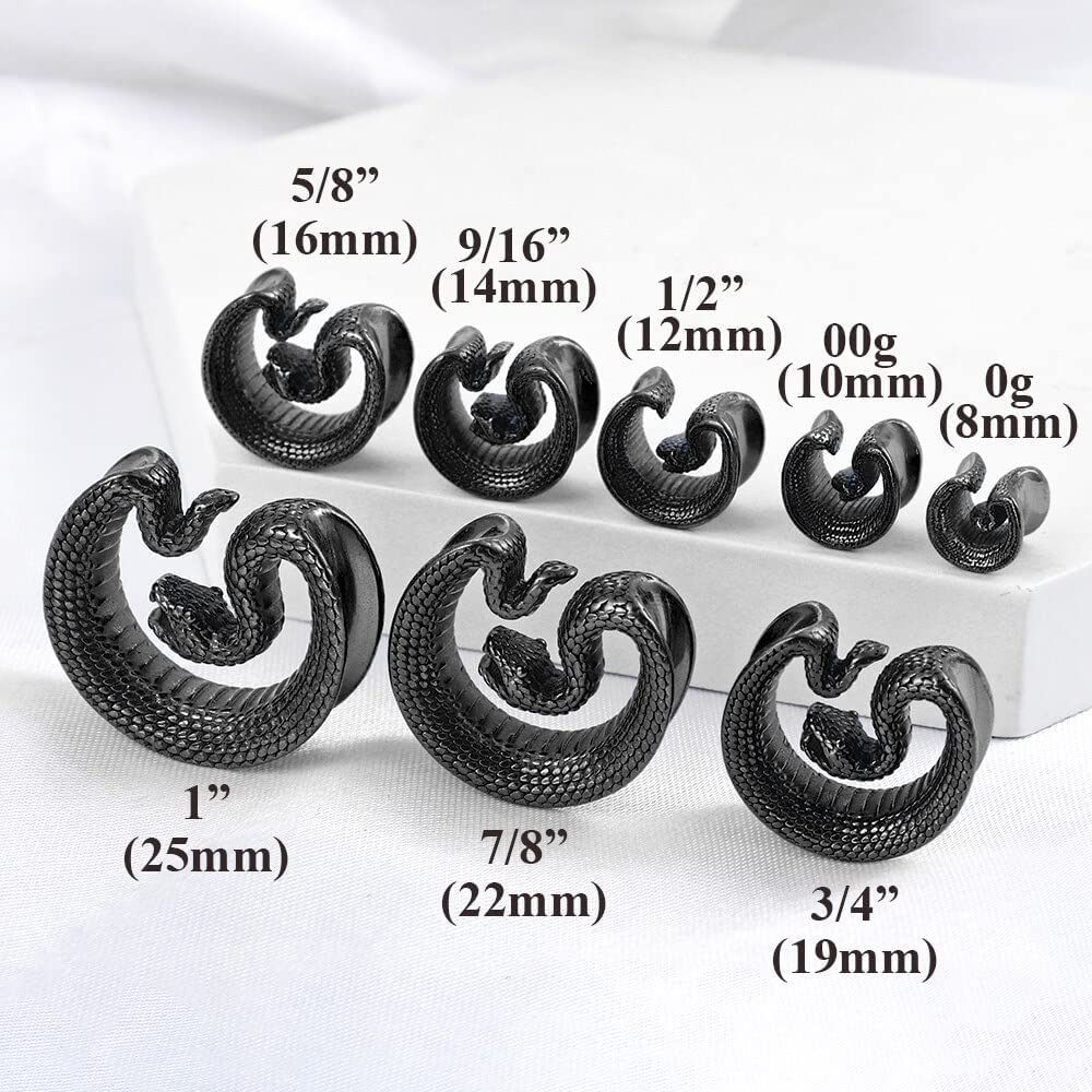 Vankula 2PCS Cool Snake Saddle Ear Plugs Tunnels Ear Gauges Expander Stainless Steel Earrings Body Piercing Jewelry