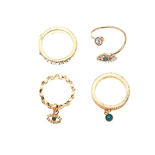 Sillaget Crystal Knuckle Rings Set Star Moon Rhinestone Boho Stackable Finger Rings Midi Ring for Women Gold Joint Rings (4PCS) (F)