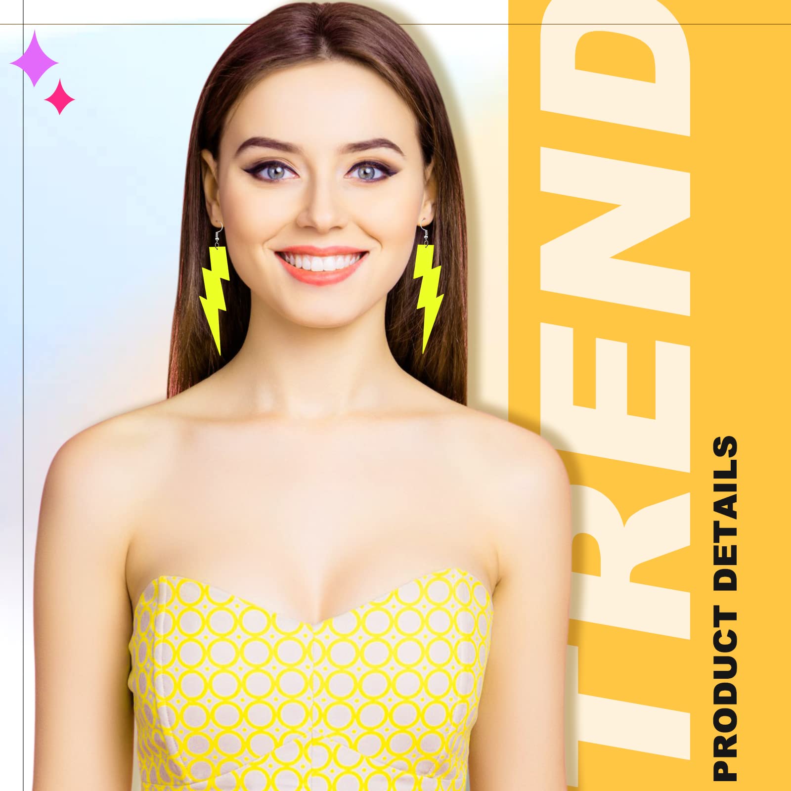 Yinkin 6 Pairs 80s 90s Neon Earrings for Women Retro Neon Earring for 80s 90s Women Outfit Accessories, 6 Colors(Lightning)