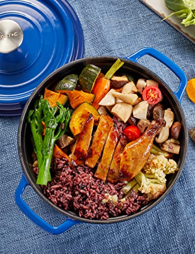 ZQBTC Enamel Cast Iron Covered Dutch Oven Pot with Lid for Bread Baking Use on Gas Electric Oven 4 Quart(Blue, 4-5 People)