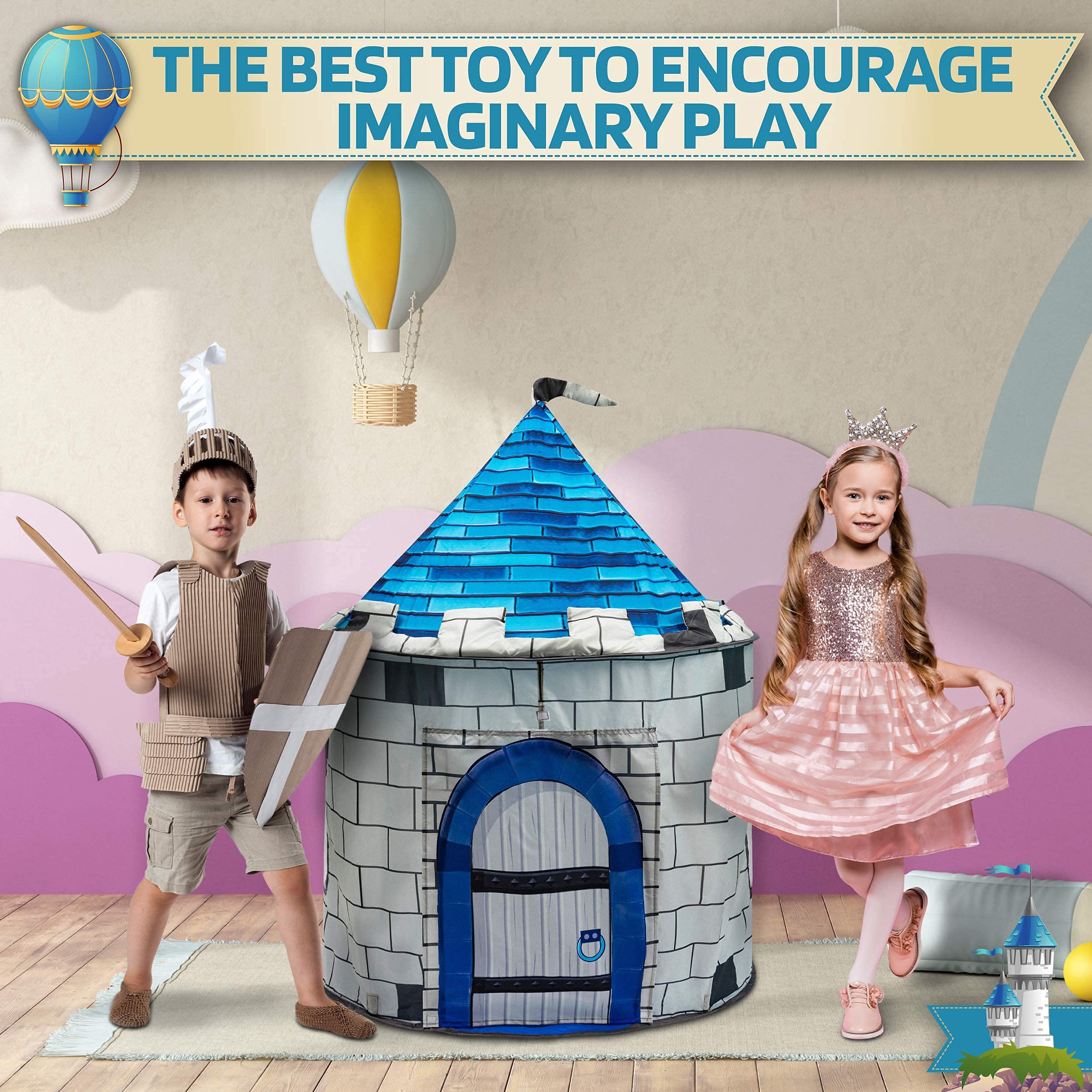 Pack n Play Tent for Boys and Girls - Castle Kids Play Tent for Indoor