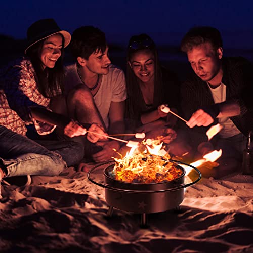WASAKKY Fire Pits Wood Burning Grill - 30” Round Steel Deep Bowl Firepit - Backyard Cosmic,Stars and Moons Firepit 2-in-1 for Outside Patio Cooking Black