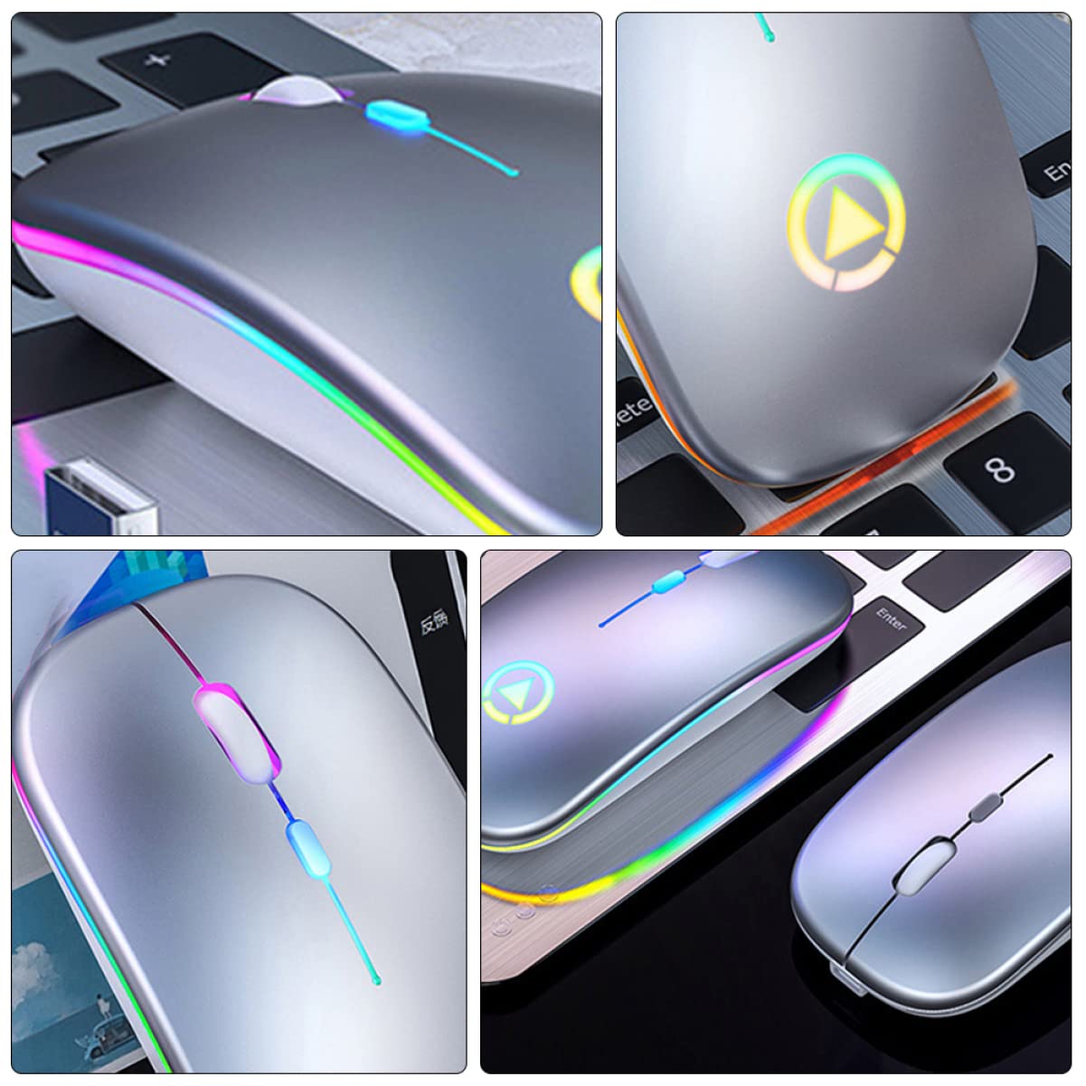 SOLUSTRE 2pcs Ergonomic Light Long- Lasting Notebook Noiseless Gamers Grey Rechargeable Luminescent Computer Gaming Mute Mice Home for Charging Desktop Gamer Optical Mobile