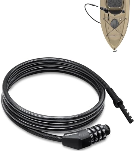 NDakte Bike Lock, Extra Long Straight Cable Lock(6ft to 27ft) with Resettable Combination, Unique Male Narrow Designed to Especially Suitable for Kayak, Scooter and Paddle Boards Canoe Jet Ski