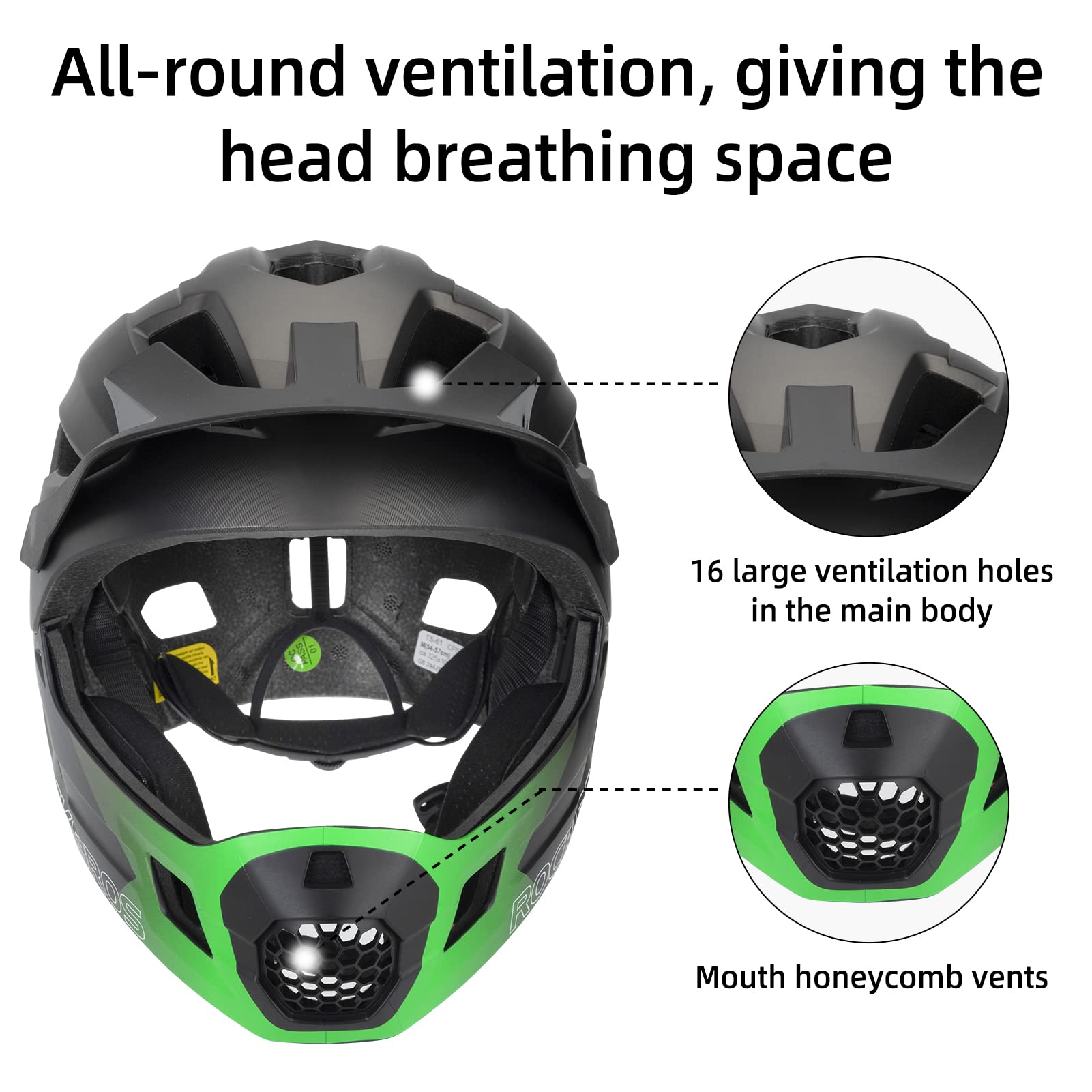 ROCKBROS Kids Bike Helmet Adjustable Detachable Full Face Bike Helmet for Children Bicycle, Skateboard, Scooter, Protective Gear