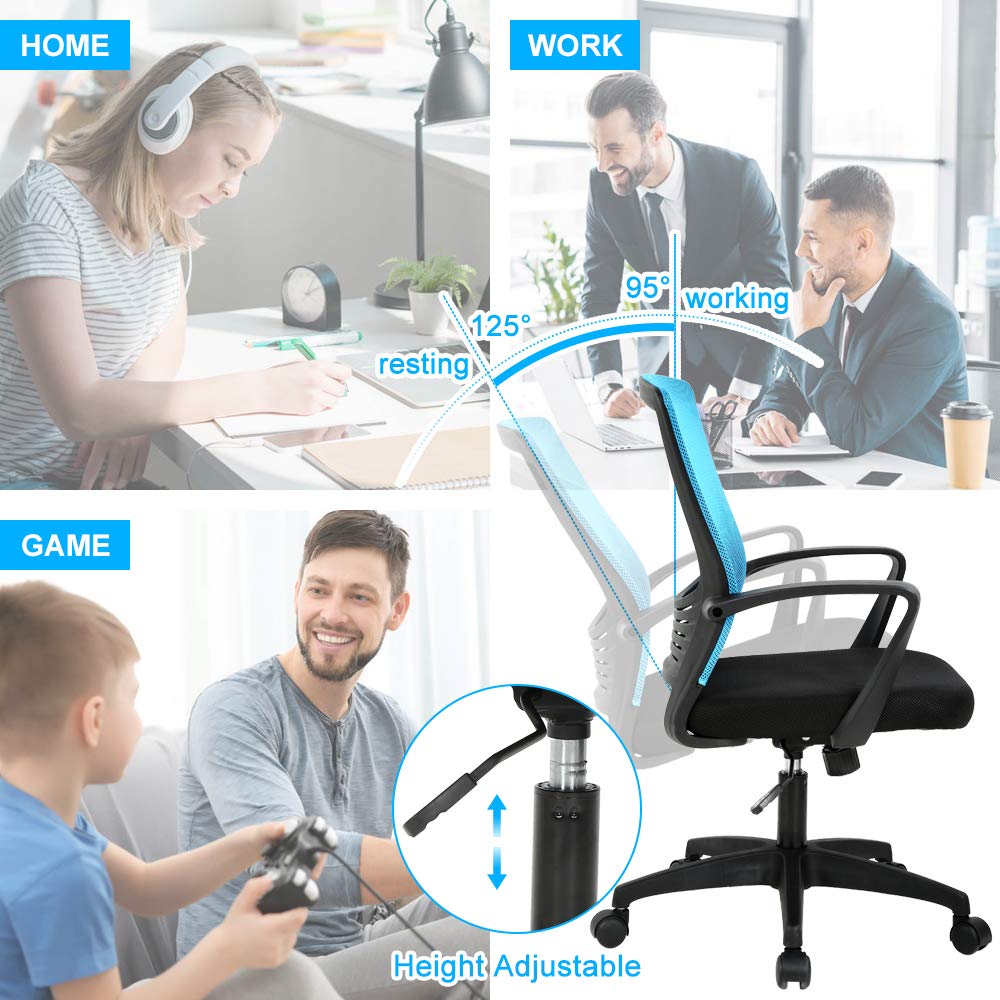 Office Chair, Home Office Desk Chair Mesh Task Chair with Lumbar Support Adjustable Computer Chair Rolling Swivel Chair with Arms for Working, Meeting
