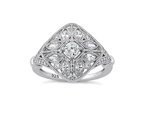Sterling Silver 925 Women Wedding Ring - Round Cut CZ Bridal Flower Ring Elegant Women Jewelry (8)