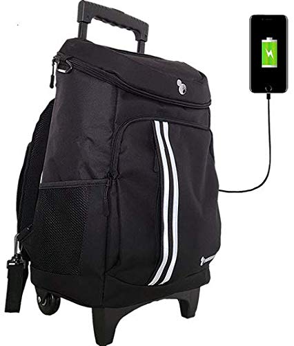 Parks Bag - Leak-Proof Soft Sided Insulated Trolly Cooler Backpack with Wheels, USB Port and Bonus Foldable Stool. 32 Can Capacity for Picnics, Camping, Hiking, Beach and The Outdoors.