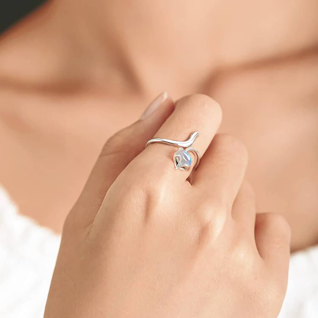 Sterling Silver Rings Cubic Zirconia Vintage Rose/Owl/Feather/V Shape/Fox/Adjustable Wrap Open Ring for Women Girls Jewelry
