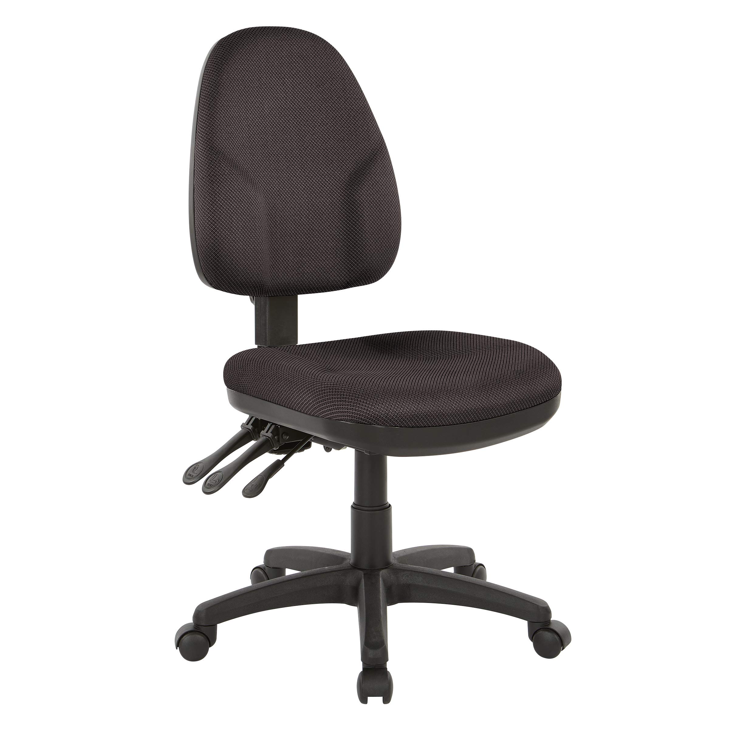 Office Star Ergonomic Dual Function Office Task Chair with Adjustable Padded Back and Built-in Lumbar Support, Armless, Dillon Graphite Fabric