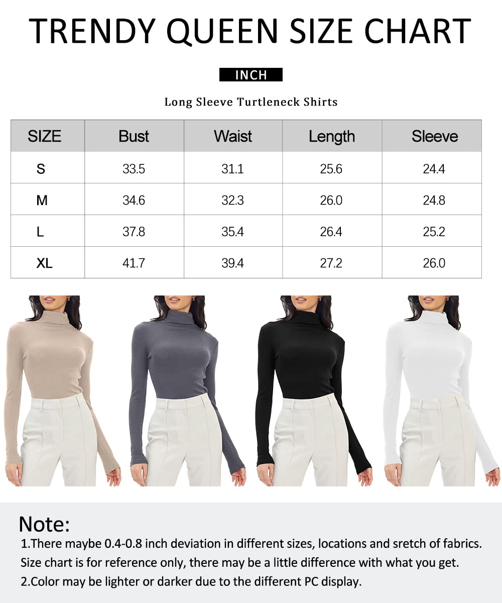 Trendy Queen Black Turtleneck for Women Long Sleeve Shirts Fall Clothes Slim Fit Tight Basic Layering Stretch Soft Business Thermal Underwear Scrub Undershirts Fall Tops
