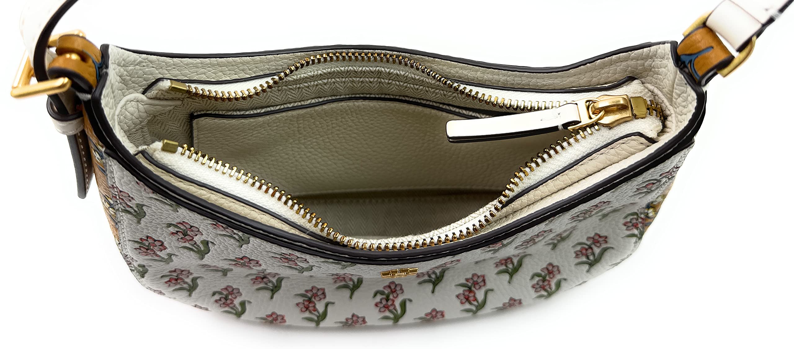Tory Burch Women’s Emerson Mixed-Print Zip Shoulder Bag (Block Print Ditsy) With Gold Tone Hardware