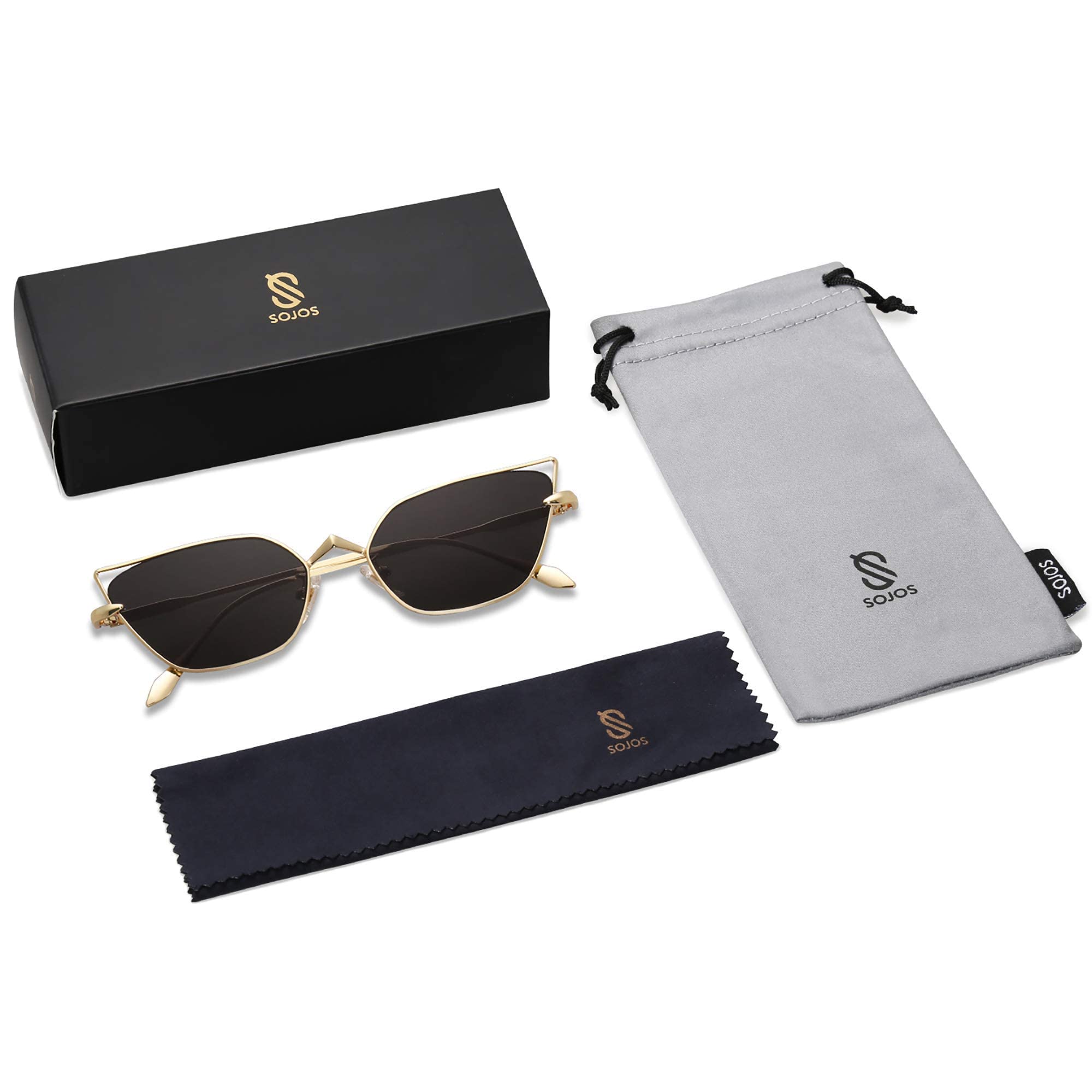 SOJOS Small Cateye Sunglasses Fashion Narrow Fun Trendy Rectangle Sunnies SJ1127, Black/Grey