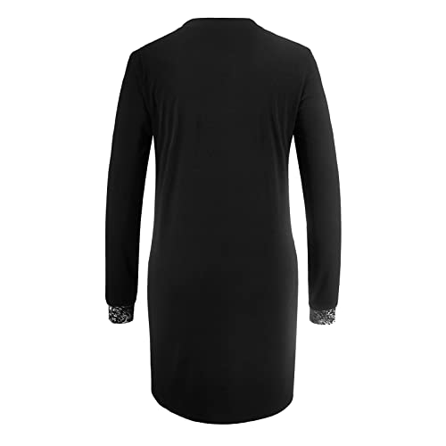 Pinkpaopao Irregular Hem Loose Dress for Women Patchwork Long Sleeve Mini Dress Rhinestone Pattern O Neck Shift Dress