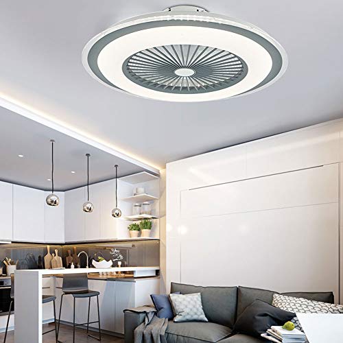 OUKANING Enclosed Ceiling Fan with Lighting,Semi Flush Mount Bladeless LED Fan, Dimmable with Remote Control, Adjustable Wind Speed, Modern Bedroom (Gray)
