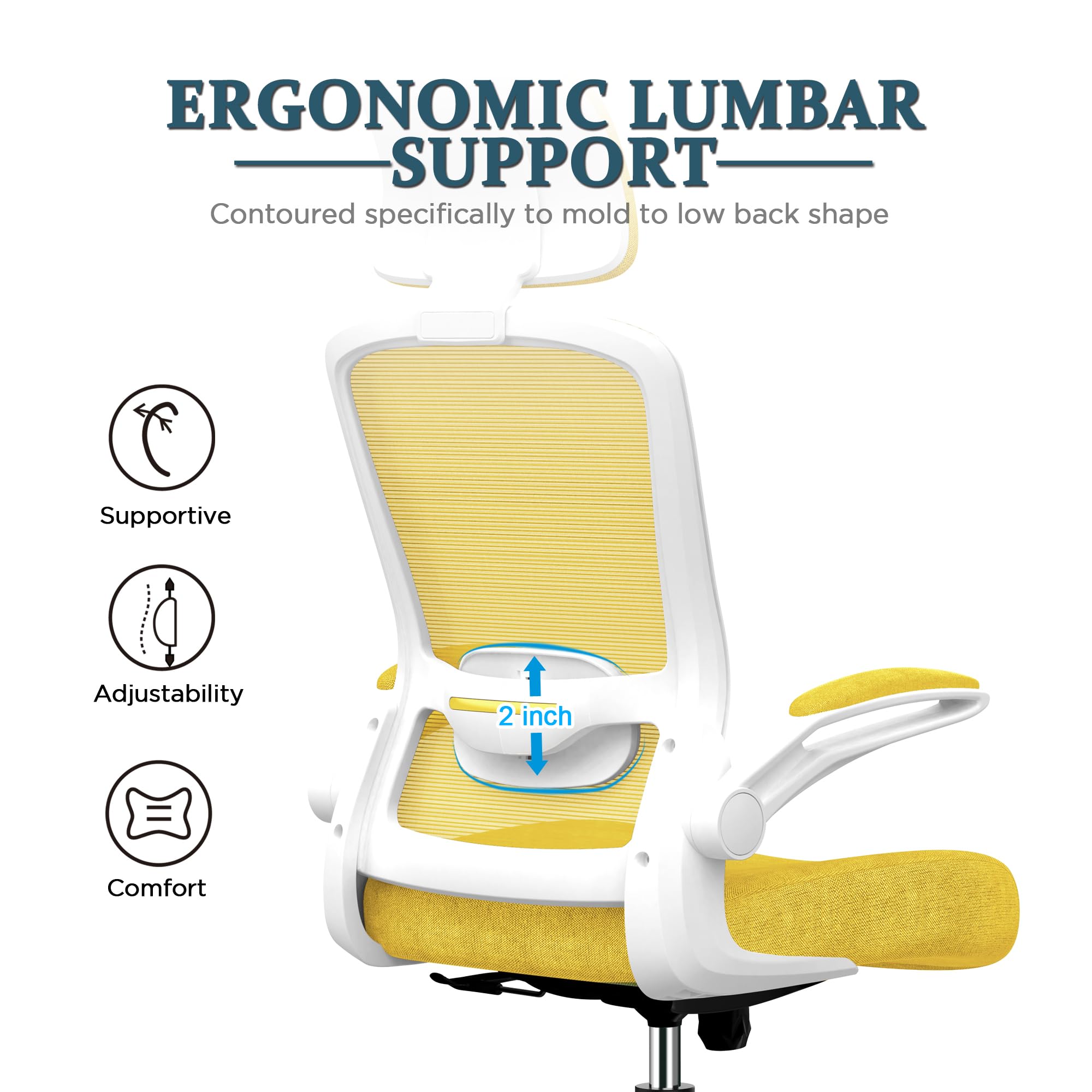 Mimoglad Home Office, High Back Ergonomic Desk Adjustable Lumbar Support and Headrest, Swivel Task Chair with flip-up Armrests for Guitar Playing, 5 Years Warranty, Jasmine