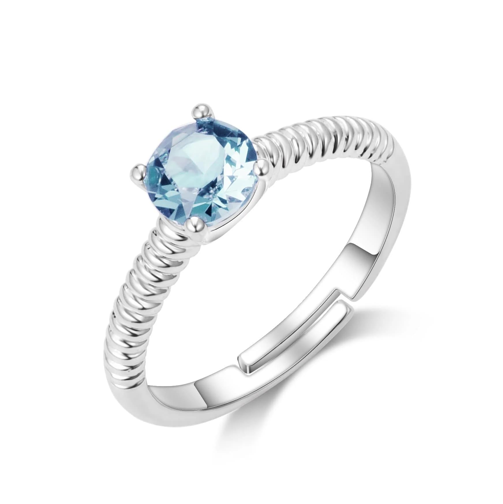 Philip Jones March (Aquamarine) Adjustable Birthstone Ring Created with Zircondia® Crystals