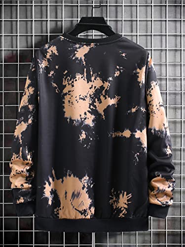 WDIRARA Men's Letter Graphic Print Round Neck Long Sleeve Sweatshirt Pullovers Black L Black Tie Dye Paris XL