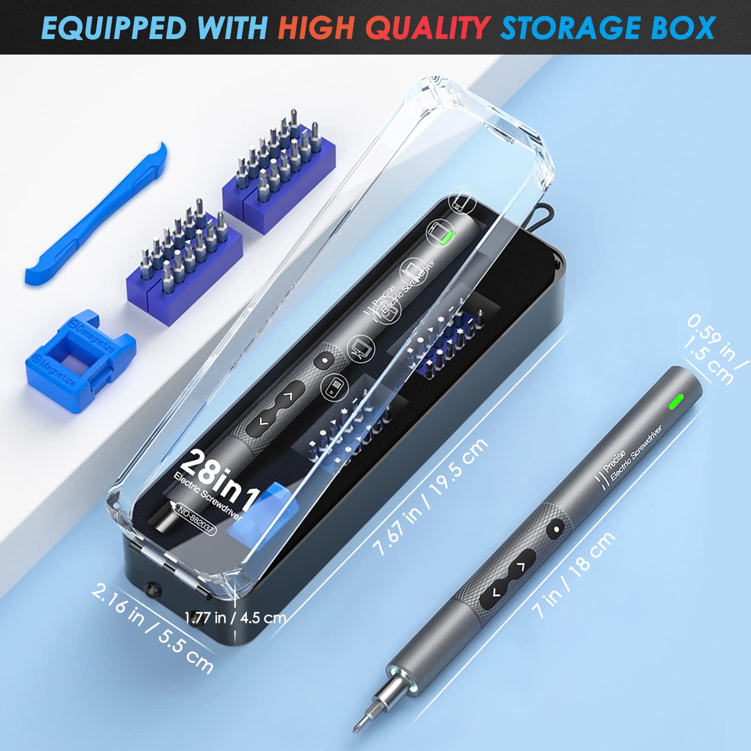 WOTOW Electric Screwdriver, (Newest) 28 in 1 Mini Power Precision Cordless Screwdriver Set with 24 Bits 3 LED Lights Rechargeable Repair Tool Kit with Magnetizer for PC Glasses Laptop Phone Watch Toys