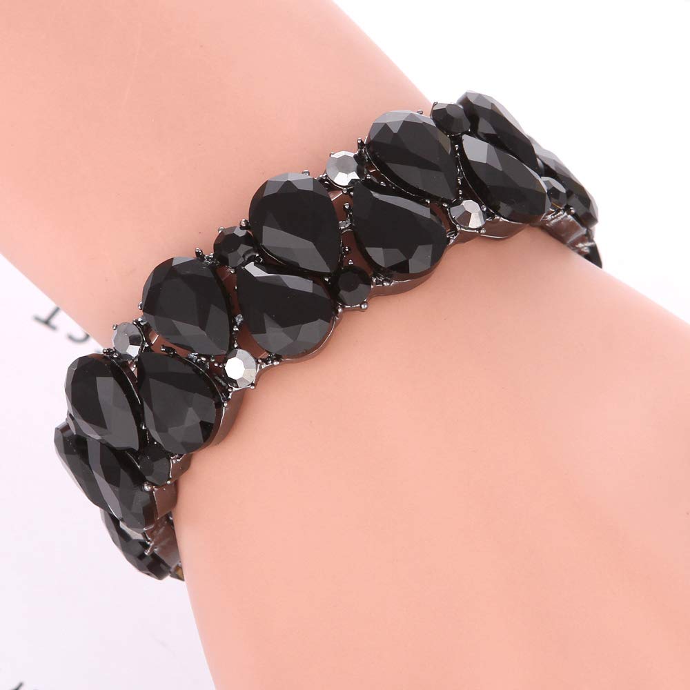 Molie Youfir Bridal Austrian Crystal Teardrop Knot Elastic Stretch Bracelet for Brides Wedding Party(Crystal AB)