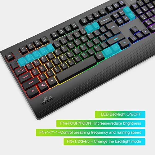 Rii RK204 Wireless RGB Gaming Keyboard 2.4G Rechargeable LED Backlit 104 Keys Ergonomic Mechanical Feeling Computer Keyboard for PC,PS4,Xbox,Windows (2022 New)