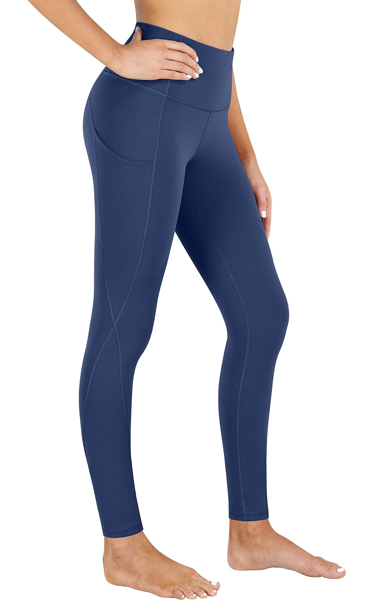 PHISOCKAT Women's High Waist Yoga Pants with Pockets, Leggings with Pockets, Tummy Control Workout Yoga Leggings Navy