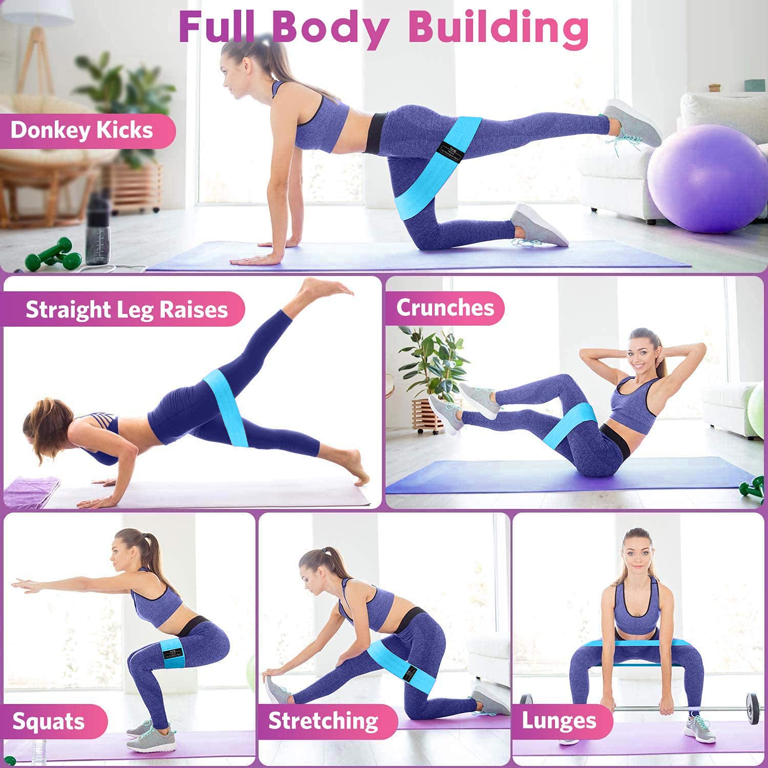 Resistance Bands, Exercise Workout Bands for Women and Men, 5 Set of Stretch Bands for Booty Legs, Pilates Flexbands
