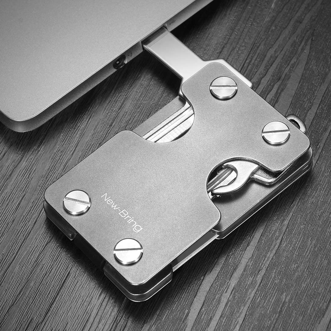 NEW-BRING Minimalist Slim Wallet for Men, 3 Functions(Key Holder, Credit Card Holer, Money Band), RFID Blocking Wallet, Key Organizer Card Wallet, Small Lightweight, Grey