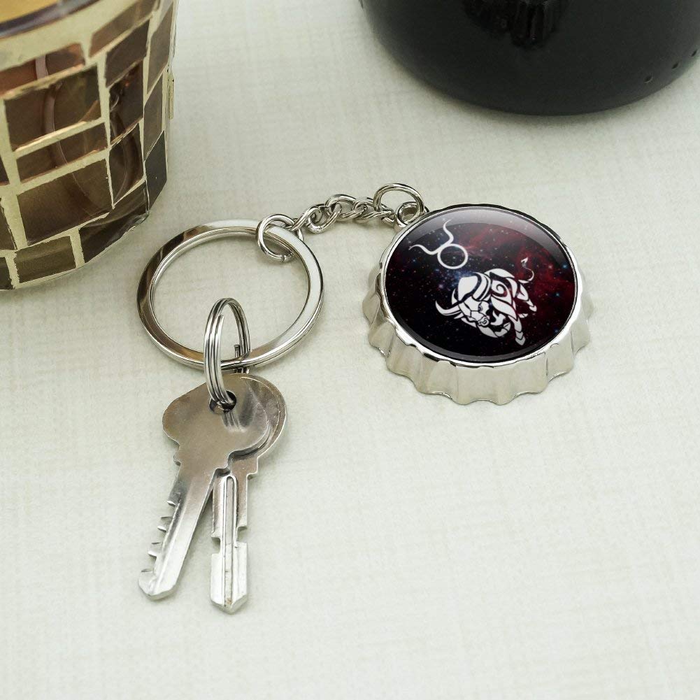 Taurus Bull Zodiac Sign Horoscope in Space Keychain Chrome Plated Metal Pop Cap Bottle Opener