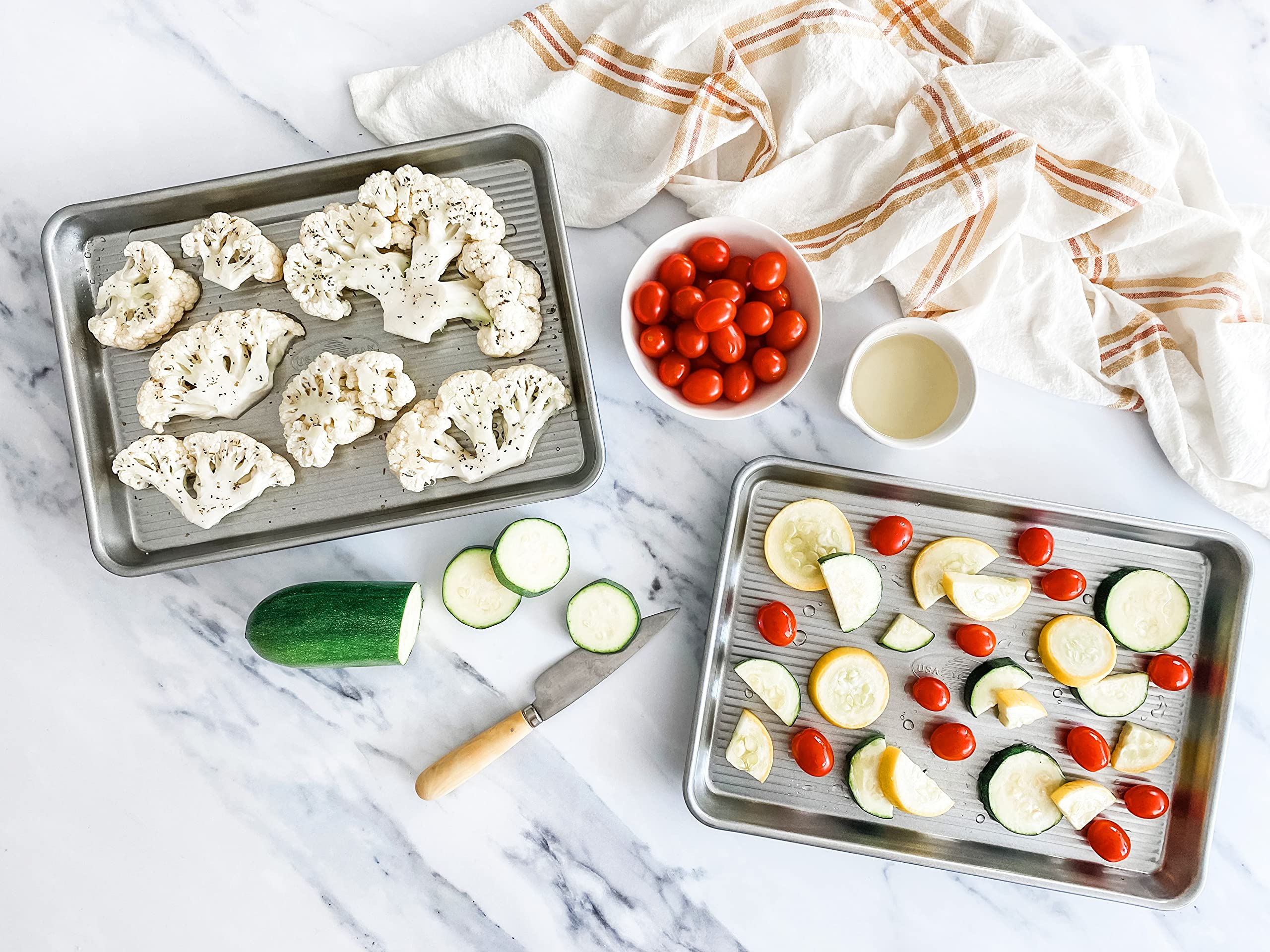 USA Pan Nonstick Quarter Sheet Pan Set of 2 and Half Sheet Baking Pan and Bakeable Nonstick Cooling Rack Set