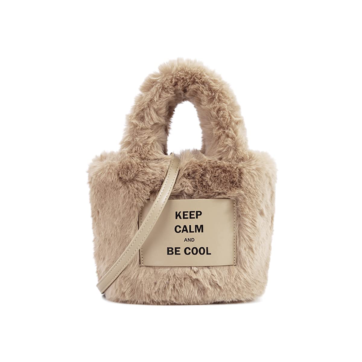 Women's Plush Handbag Long Strap Furry Crossbodybag Large Cute Y2K Fluffy Purse Khaki