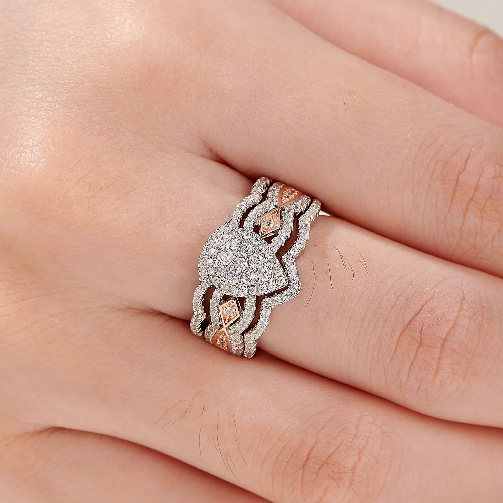 Newshe Pear Bridal Engagement Wedding Ring Set for Women Rose Gold White AAAAA Cz 925 Sterling Silver Size 7