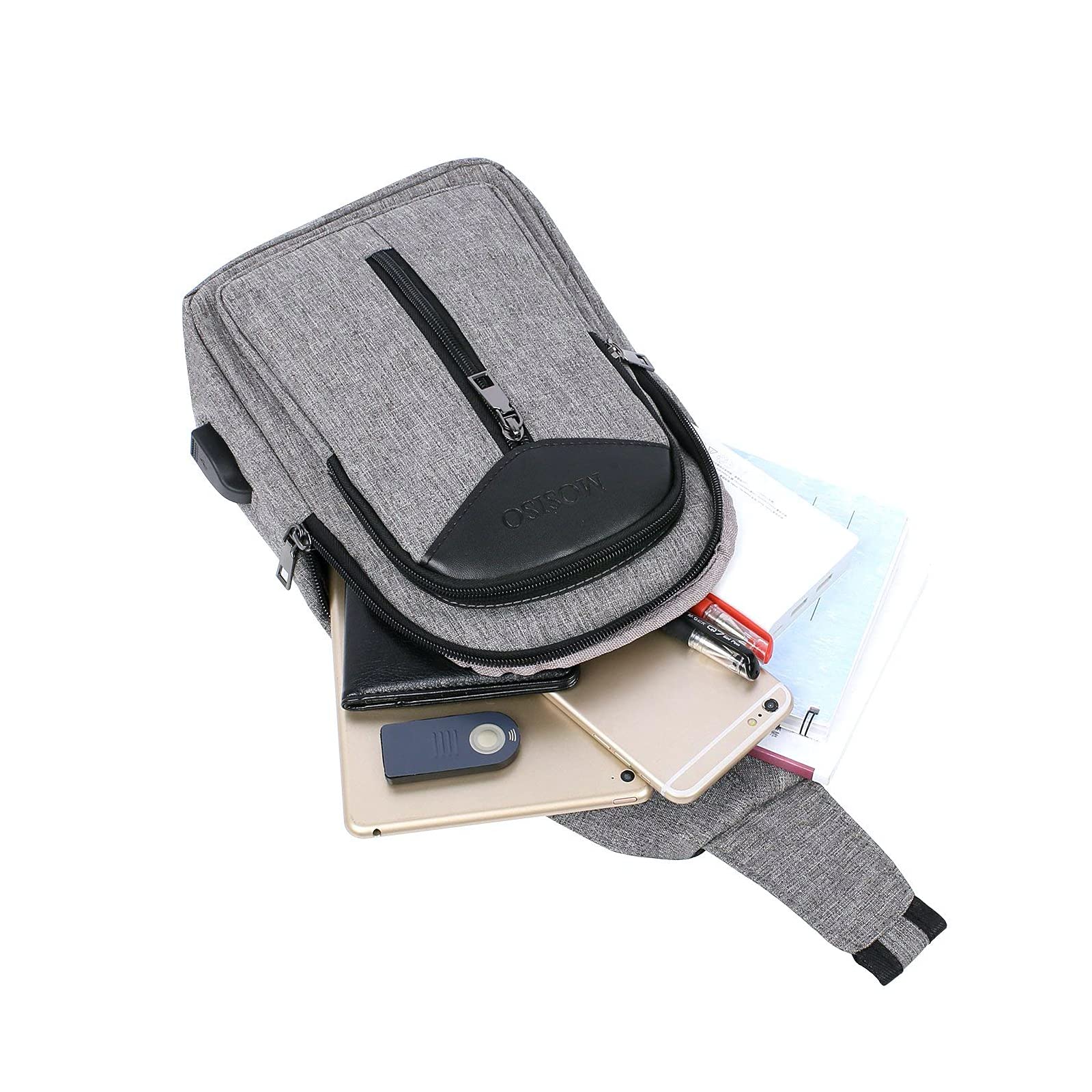 MOSISO Rope Sling Bag Hiking Daypack Unbalance Backpack with USB Charging Port, Dark Gray