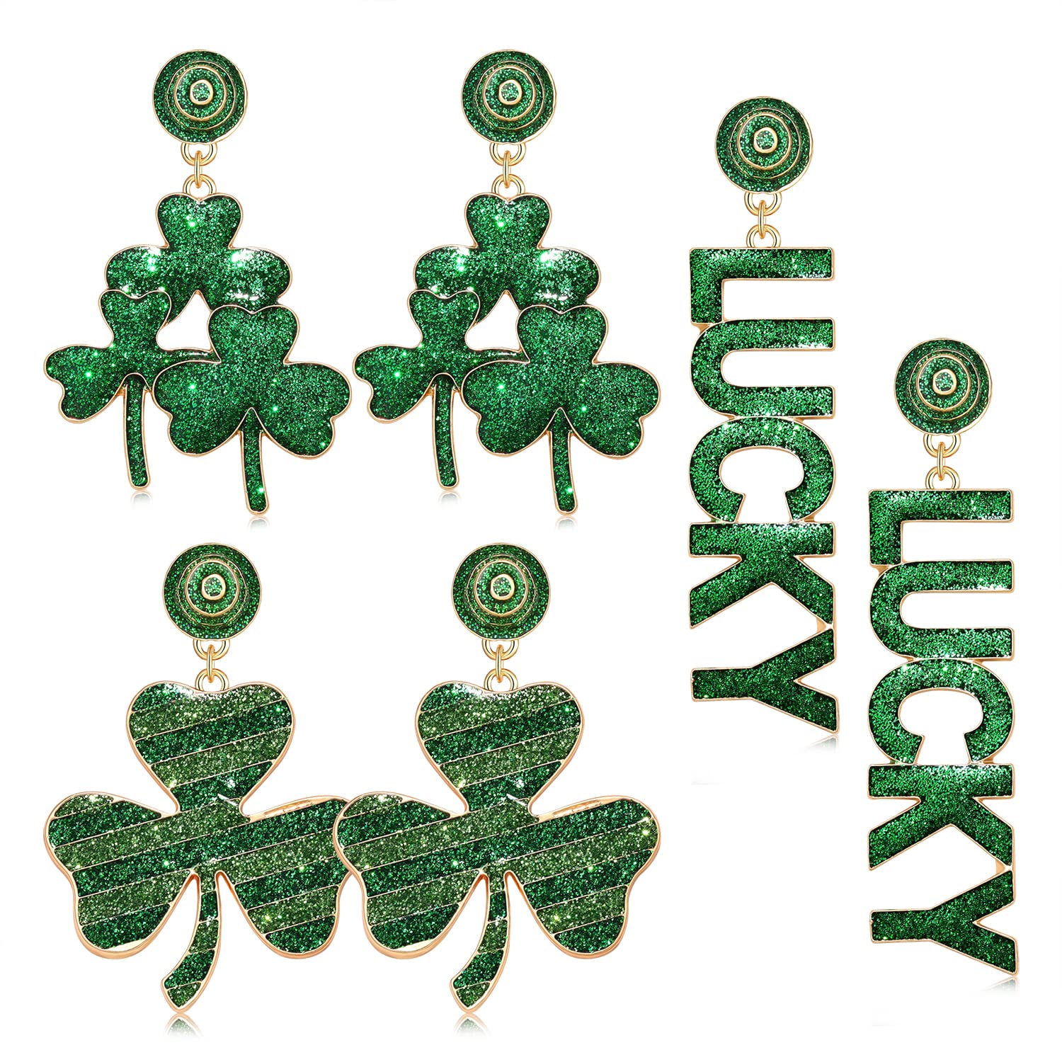 Vogueknock St Patricks Day Earrings Glitter Green Leaf Lucky Earrings for Women Sparky Shamrock Clover Drop Dangle Earrings Irish Holiday Party Jewelry Gifts (Green Lucky Shamrock)