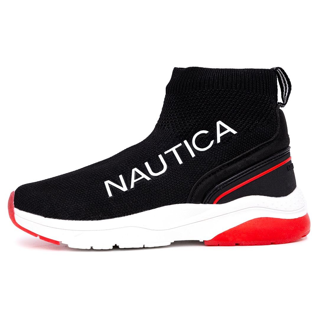 Nautica Kids High Top Sock Tennis Sneaker Athletic Running Shoe with Extra Ankle Support -Silas Lace-Olive Black Pop Size-13