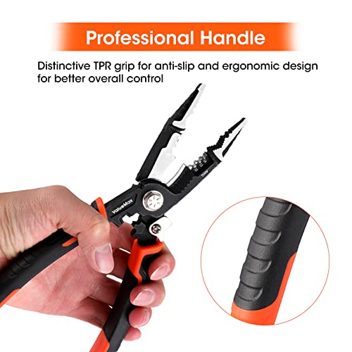 ValueMax 6-in-1 Wire Stripper, 8.5" Wire Stripper and Crimping Tool, CR-V Multifunctional Professional Wire Stripper Cutter for Electric Cable