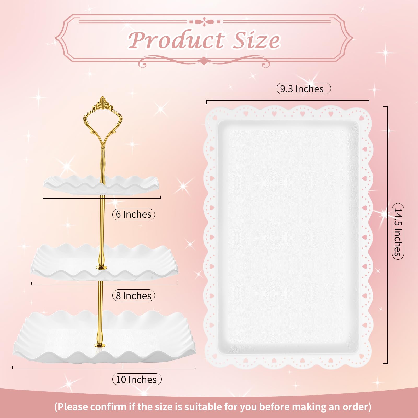 PinCute 5 Pcs Dessert Table Display Set - 2 X Cupcake Stand Holder/Cup Cake Tier Tower & 3 X Serving Tray Combo for Tea Party, Birthday, Baby Shower (Wave Square)