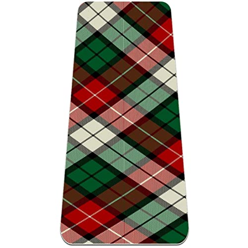 Yoga Mat, Yoga Mats for Home Workout, Workout Mat, Exercise Mats, Pilates Mat, Red Green Pink Plaid Stripes pattern