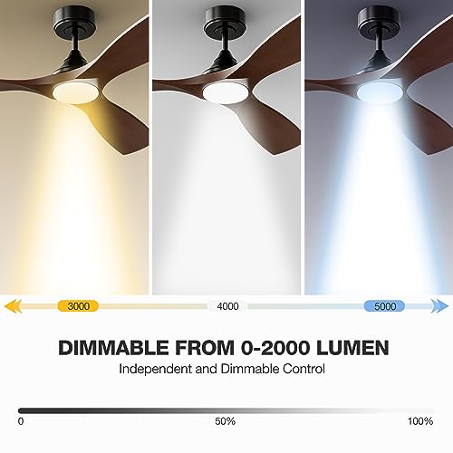 NOPAARD 52 Inch Smart Wood Ceiling Fan with Light, Ceiling Fans with Remote, Wifi Alexa and App Controls, Reversible Blades, Quiet DC Motor, Timing, High CFM, Dimmable LED Light, Red Walnut