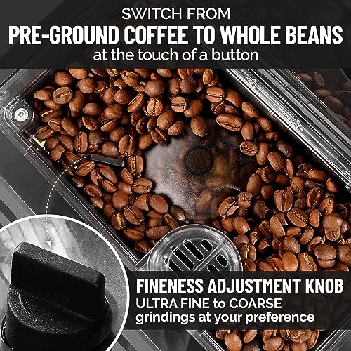 Zulay Magia Super Automatic Coffee Espresso Machine - Durable With Grinder Maker Easy To Use 7β Touch Screen, 19 Recipes, 10 User Profiles