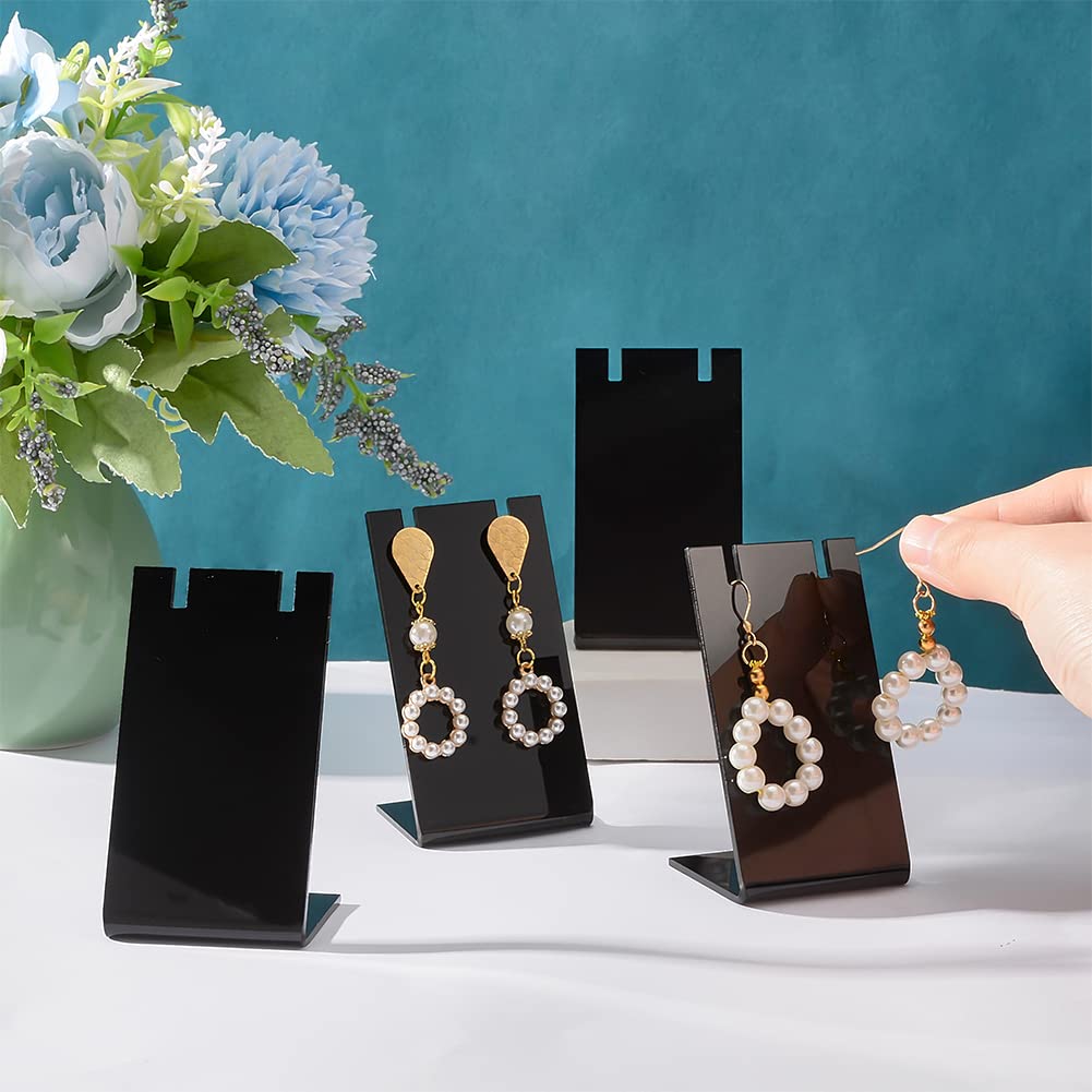 PH PandaHall 10pcs Acrylic Earring Holder Black Earring Display Stands L-shape Ear Organizer Dangling Earring Stands for Earring Necklace Jewelry Shows Retail Photography Props, 1.7x1.4x3 inch