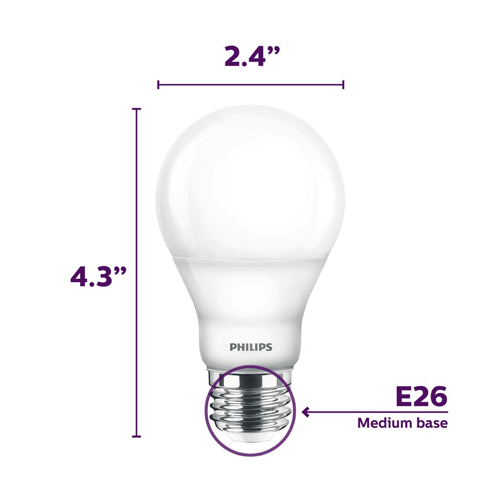 Philips LED Dimmable A19 Soft White Light Bulb with Warm Glow Effect 480-Lumen, 2700-2200-Kelvin, 6-Watt (40-Watt Equivalent), E26 Base, Clear, 4-Pack