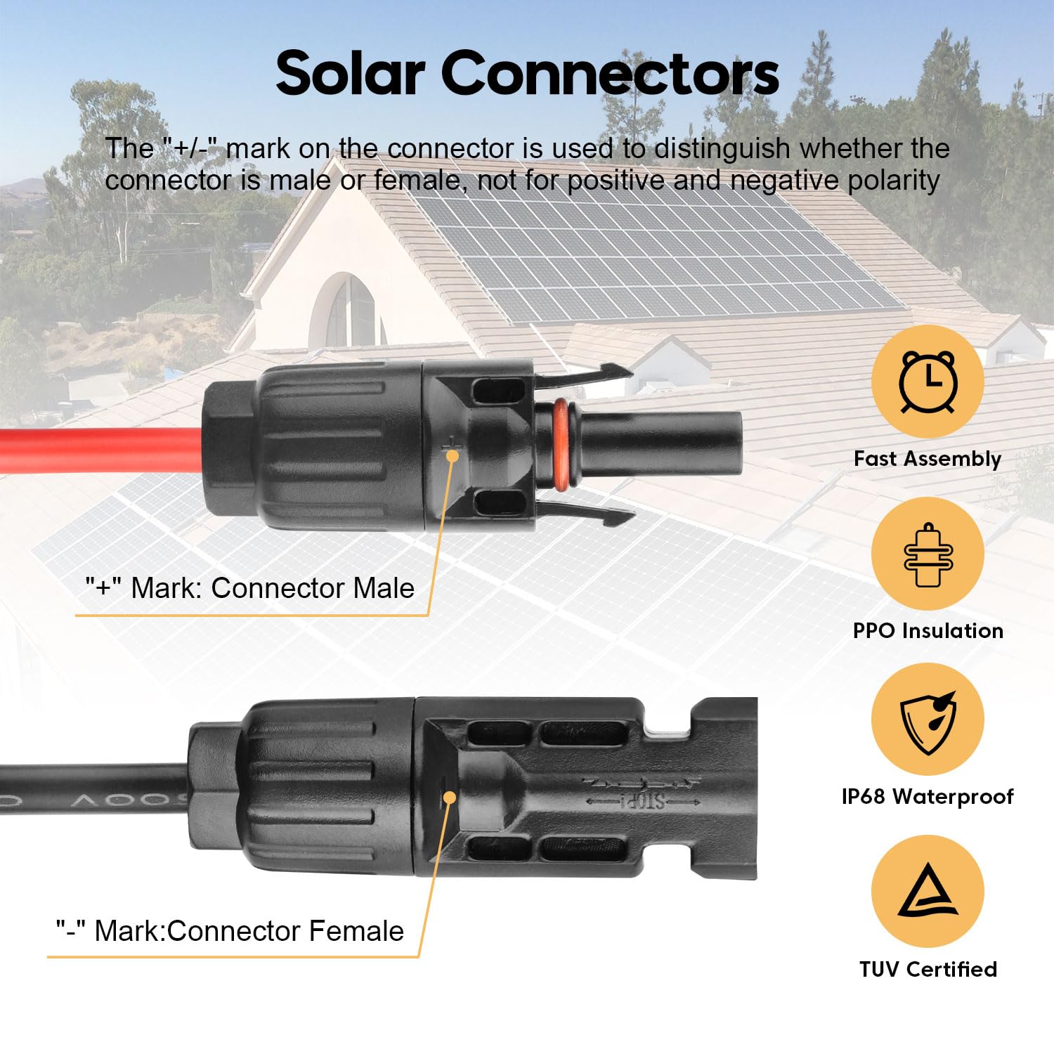 PAEKQ 2-in-1 Solar Y Branch Connectors Parallel Adapter Cable Solar Panel Connector Extension Cable 1 to 2 Splitter Solar with Male/Female Plug for RV Solar Panels Solar Generator(17.7 Inch)