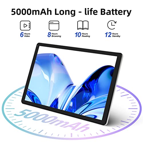 URAO Android Tablet 10 inch Android 12 Tablets Quad Core 64GB 5000mAh Battery Dual Camera 1280x800 HD Display Touchscreen Tablet PC (2022 Release, Silver)