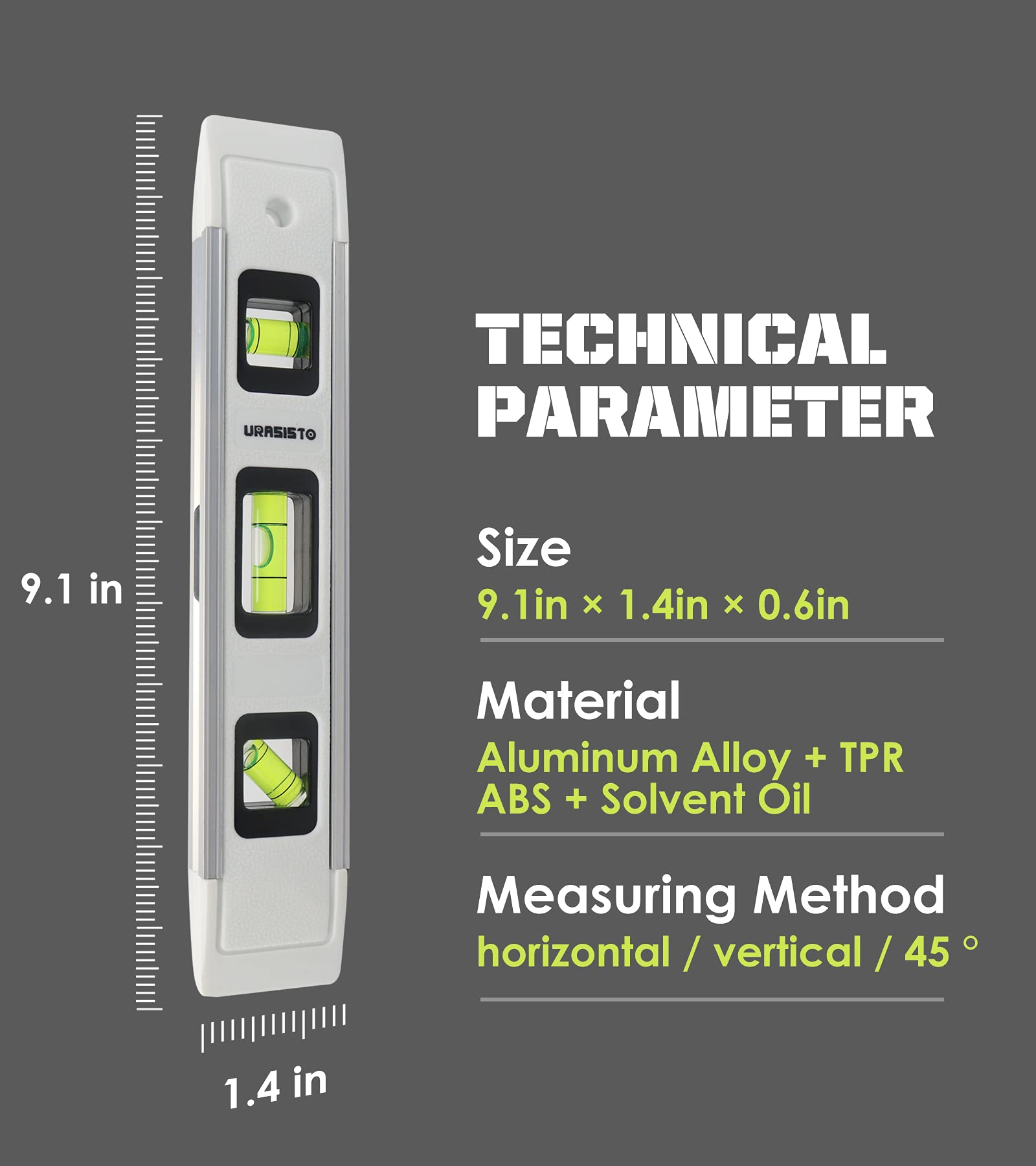 URASISTO 2 Pack Torpedo Level 9-INCH Level with 45°/90°/180° Bubbles, Small Measuring Tool
